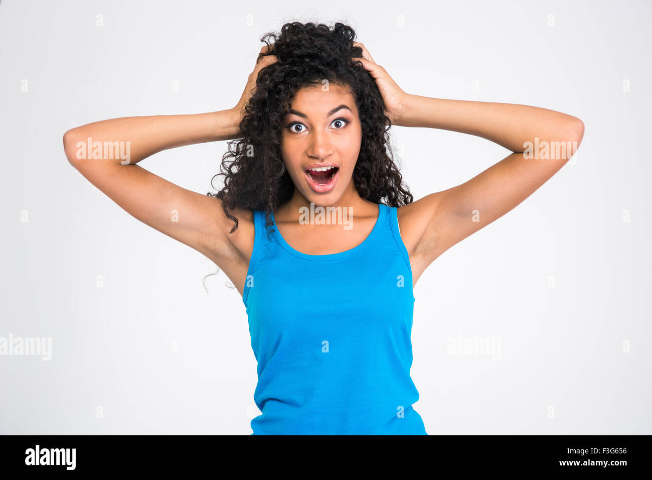 Black woman isolated mouth open hi-res stock photography and images - Alamy