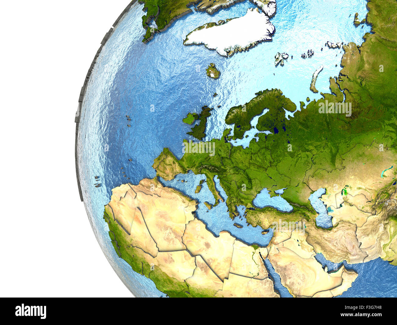 Europe on highly detailed planet Earth with embossed continents and ...