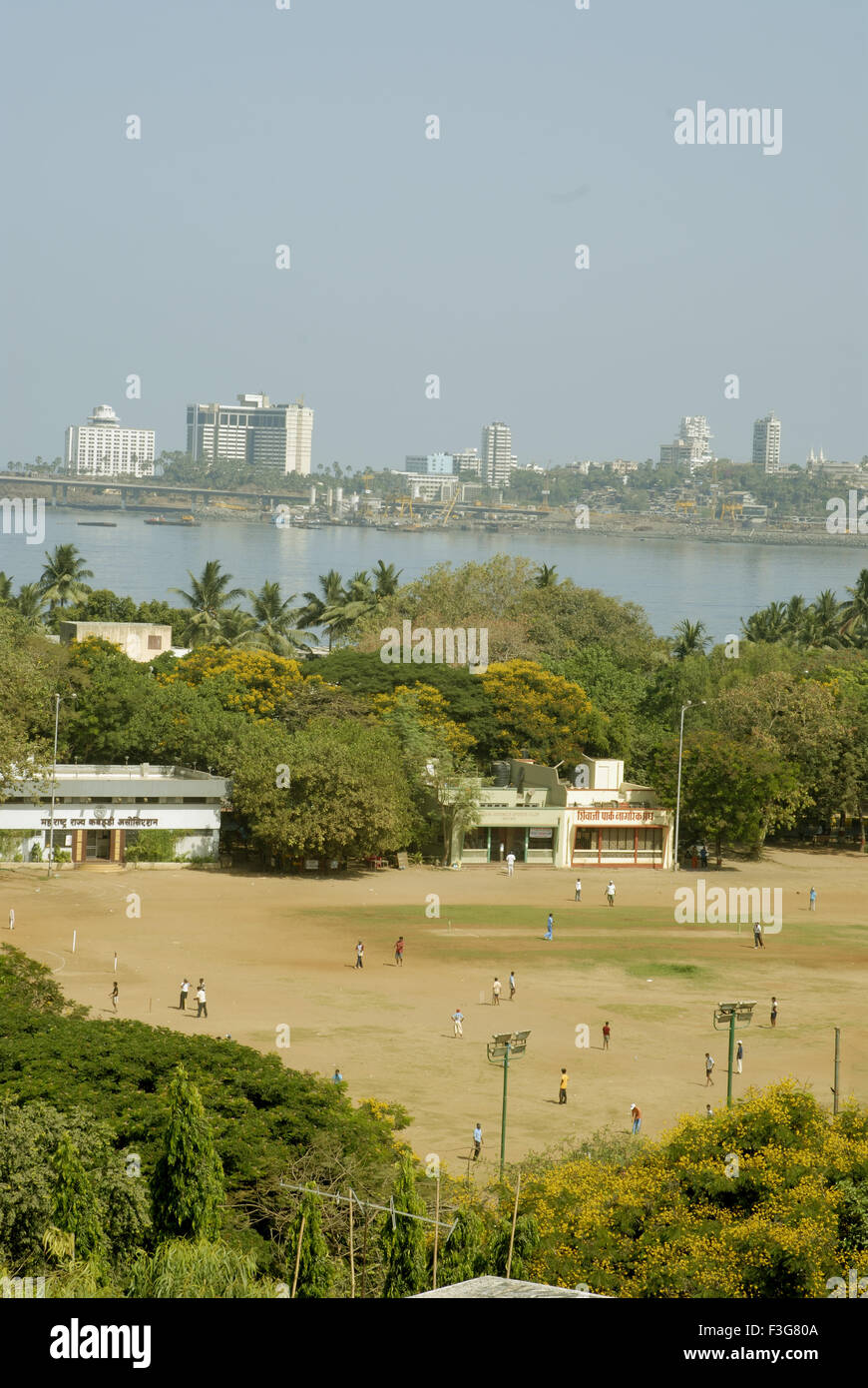 Aerial view of Shivaji park ground with Bandra Worli sea link bridge at ...
