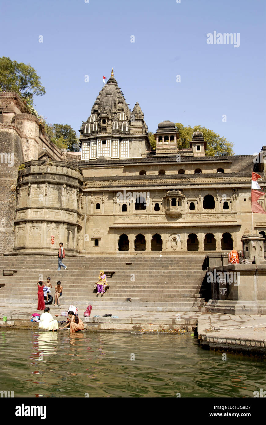 Maheshwar fort on the banks of river Narmada near Ujjain ; Maheshwar ...