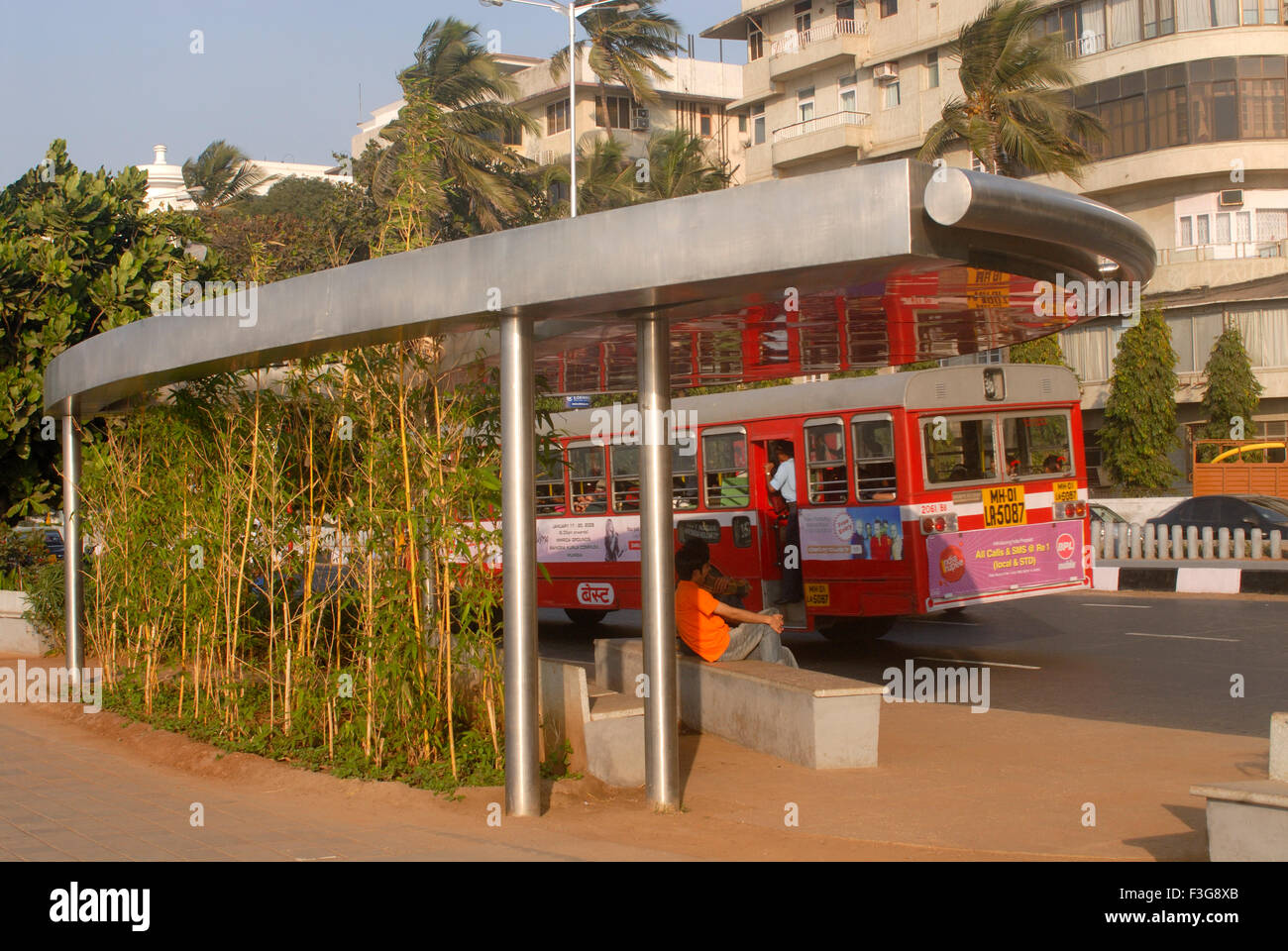 Modern bus stop for BEST buses at Nariman Point ; Churchgate ; Bombay ...