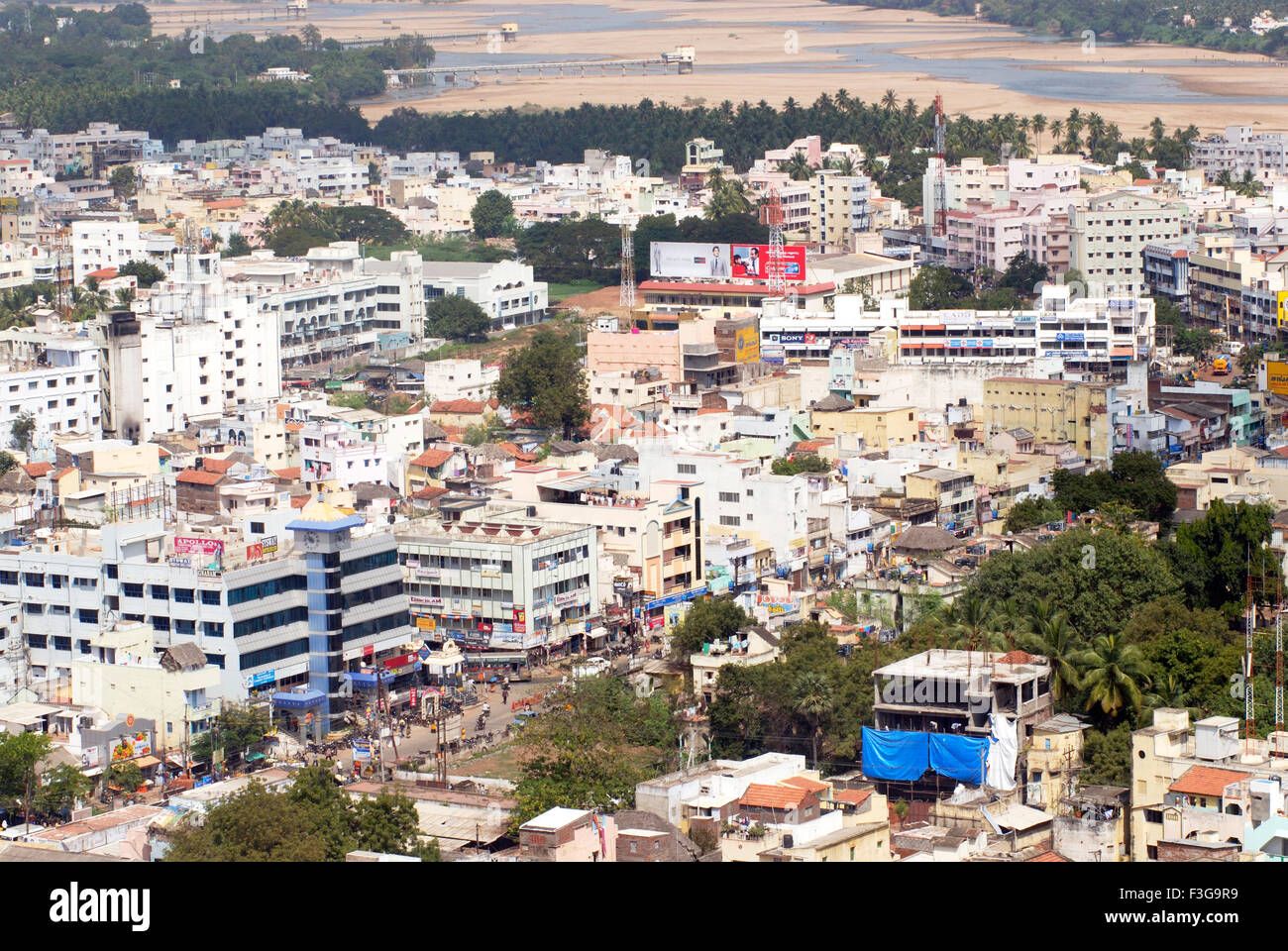 Aerial view of congested multistoreyed buildings of city situated on ...