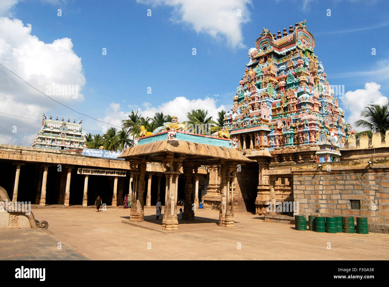 Colourful Ranga Gopuram with very beautiful stucco works ; Sri ...