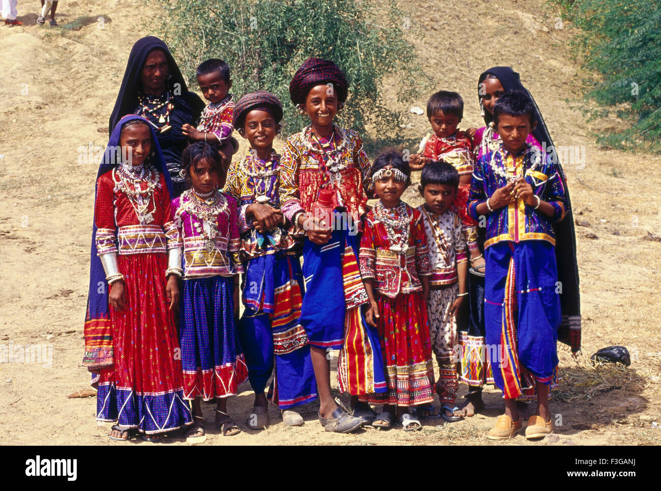 Rural boys and girls at Ravechi fair ; Rapar ; Kutch ; Gujarat ; India ...