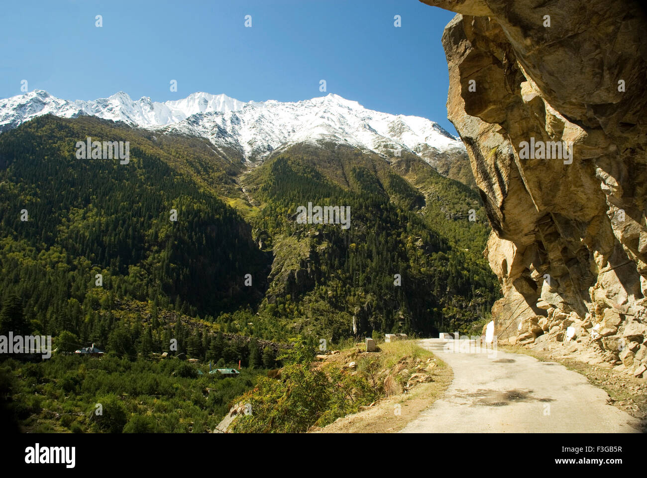 Kinner Kailash snow covered mountain range at Chitkul ; Sangla Valley ...