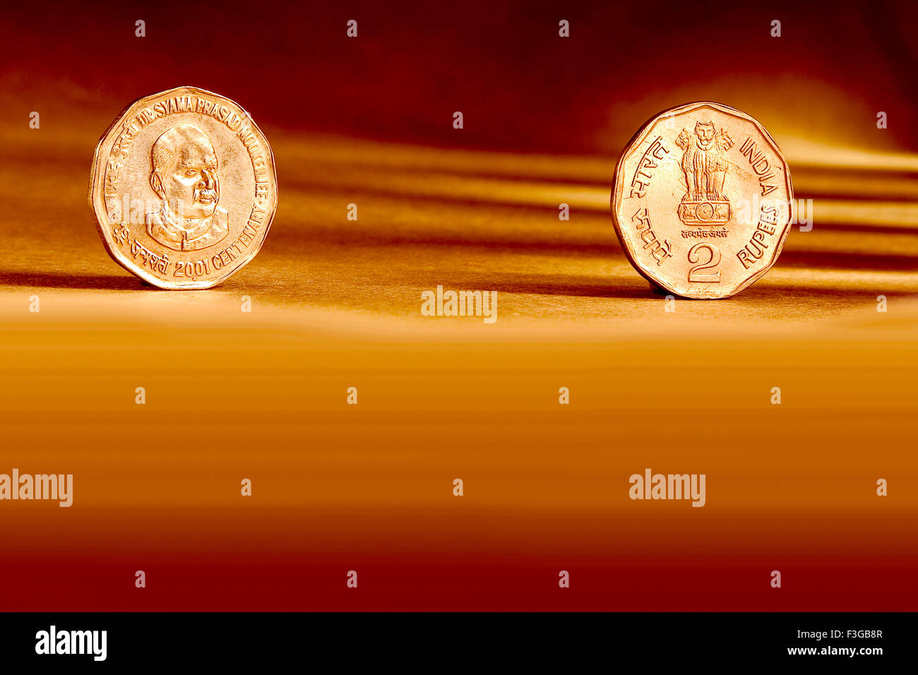 Double pair Indian currency two rupees coin front side and backside ...