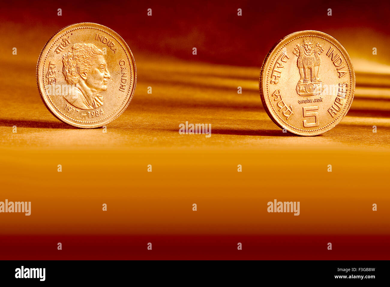 Double pair Indian currency five rupees coin front side and backside ...