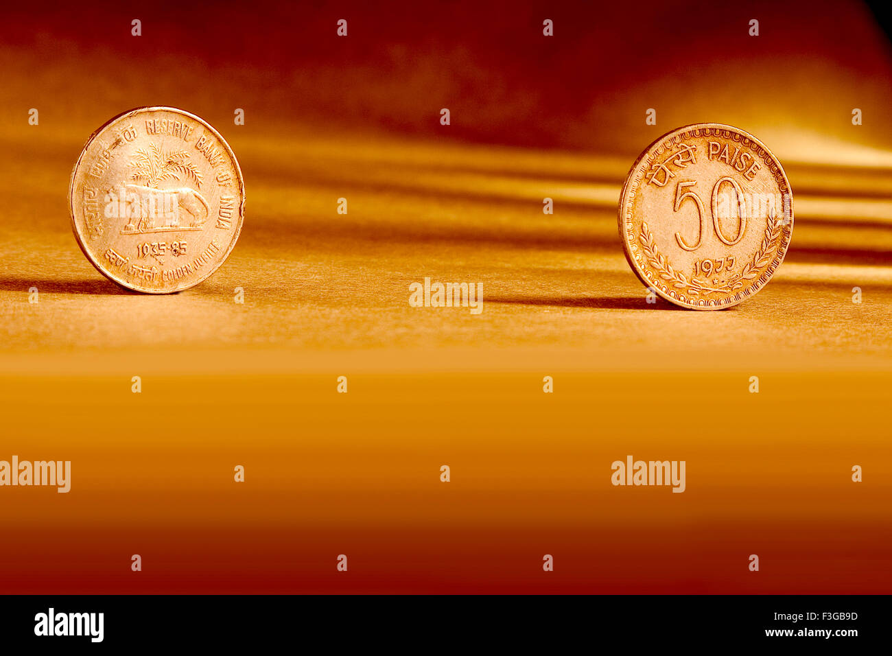 Double pair Indian currency fifty paise coin front side and backside ...