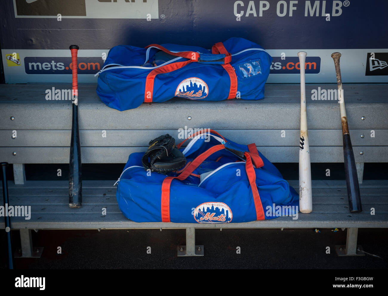 New York, NY, USA. 6th Oct, 2015. Bags in the dugout during New York ...