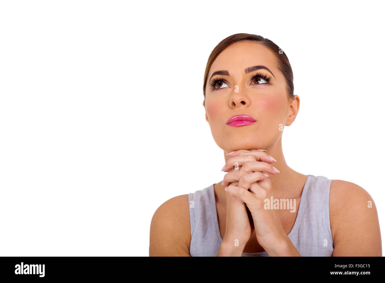 closeup portrait of thoughtful young woman looking up Stock Photo - Alamy closeup portrait of thoughtful young woman looking up Stock Photo - Alamy