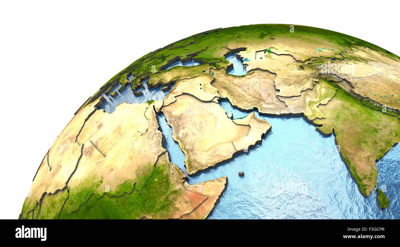 Middle East on highly detailed planet Earth with embossed continents ...