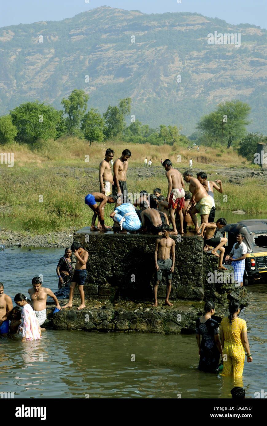 Hot water spring in Tansa River at Akloli near Vajreshwari ; Thane ...