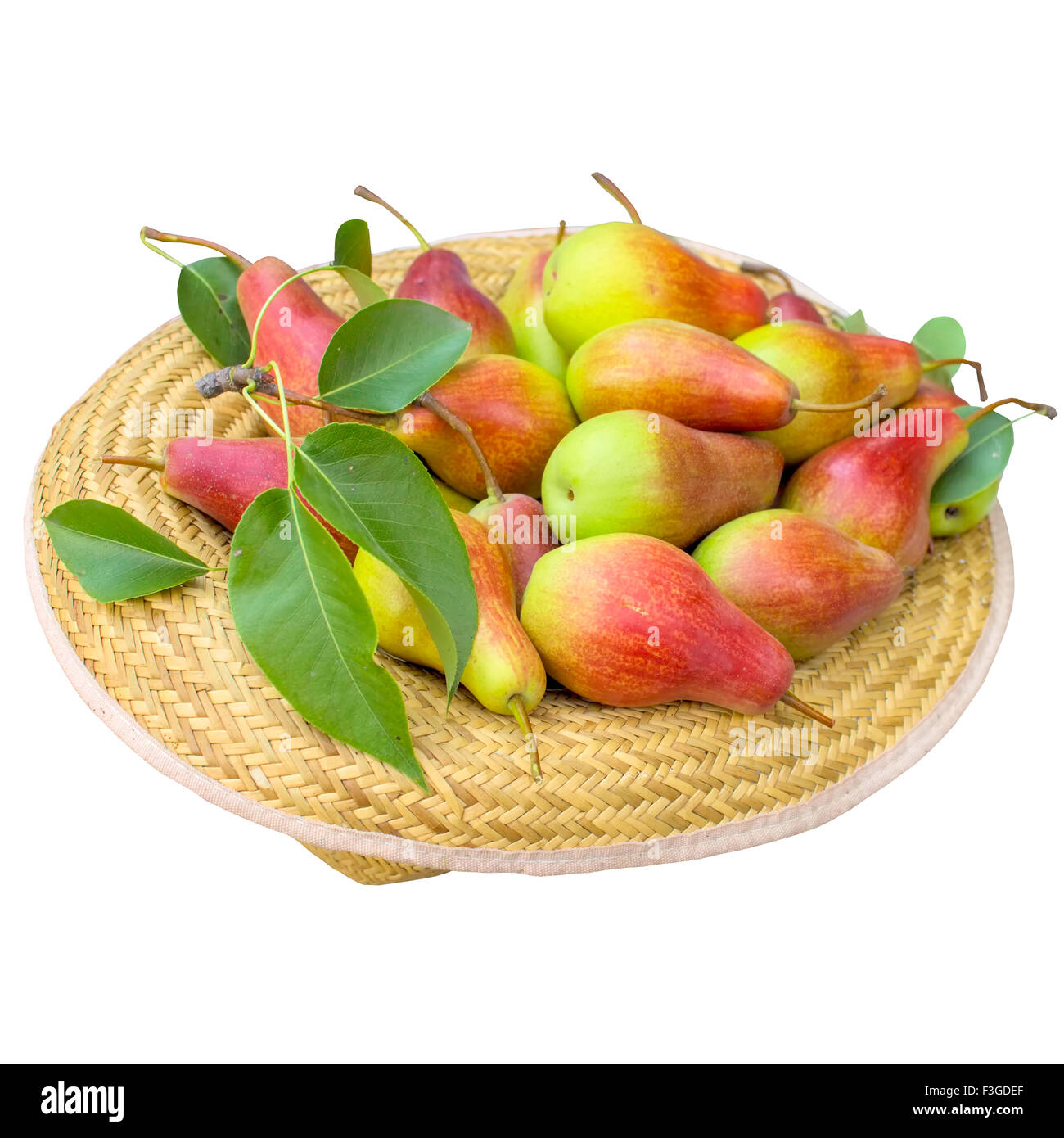 Pear, fruit, hat, green, ready, white, background, leaf, food isolated ...