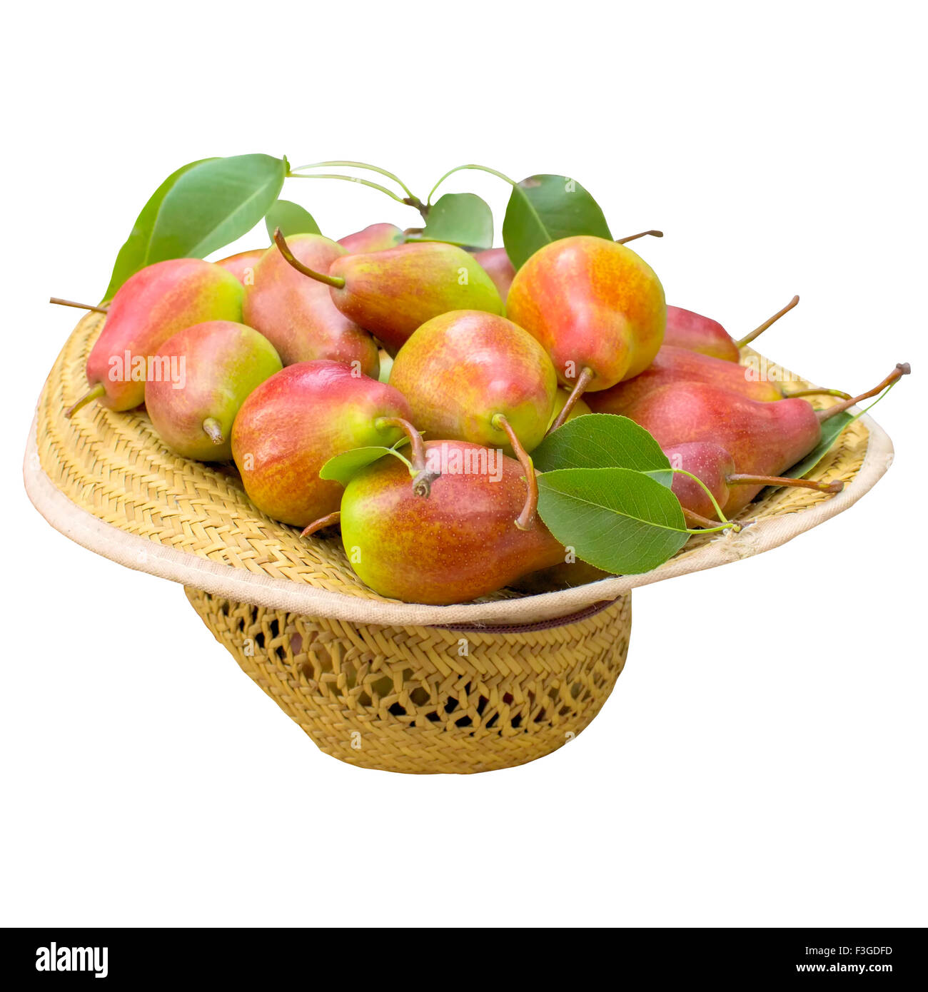 Pear, fruit, hat, green, ready, white, background, leaf, food isolated ...