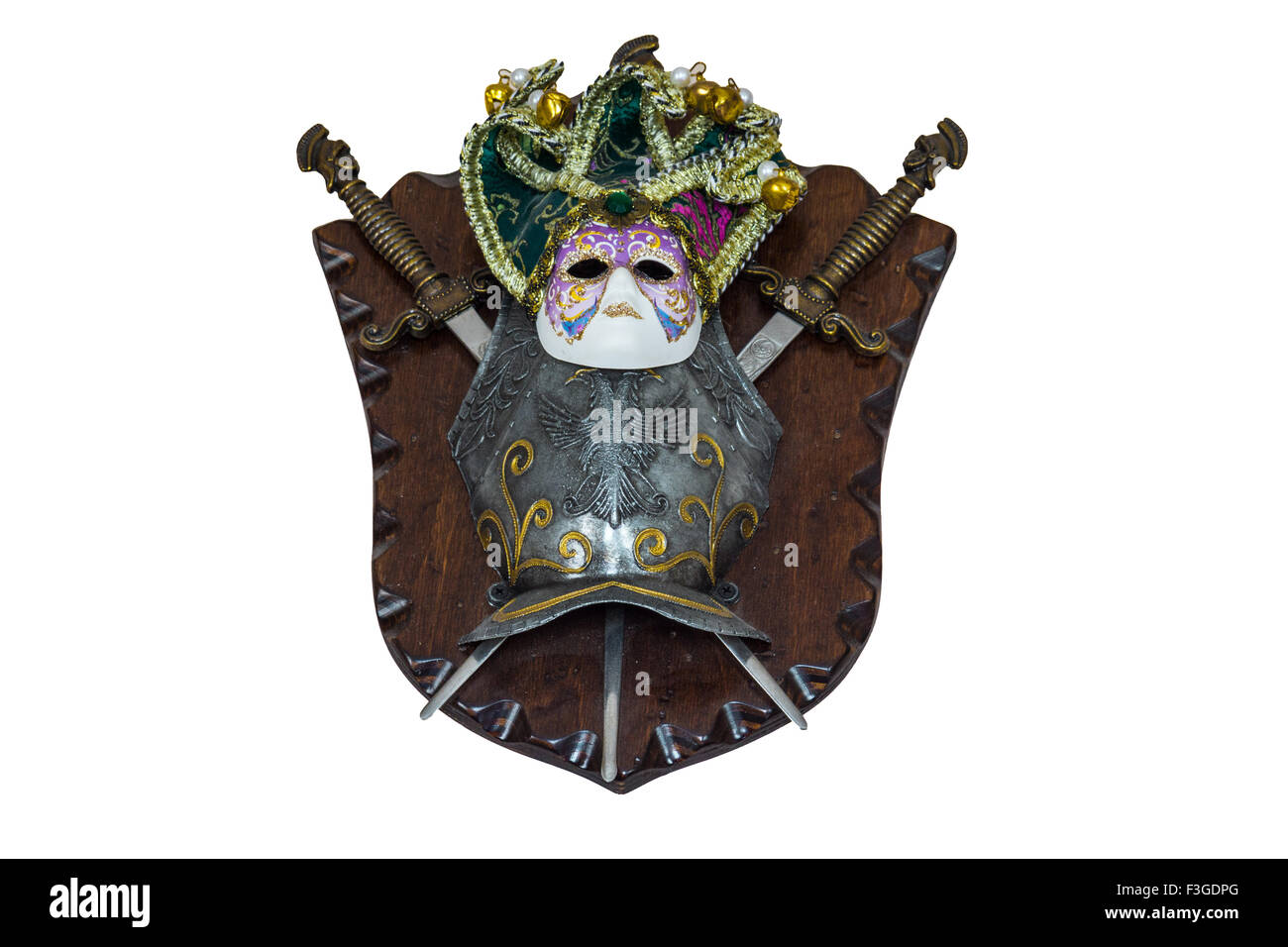 The photo shows a mask, shield and swords Stock Photo - Alamy