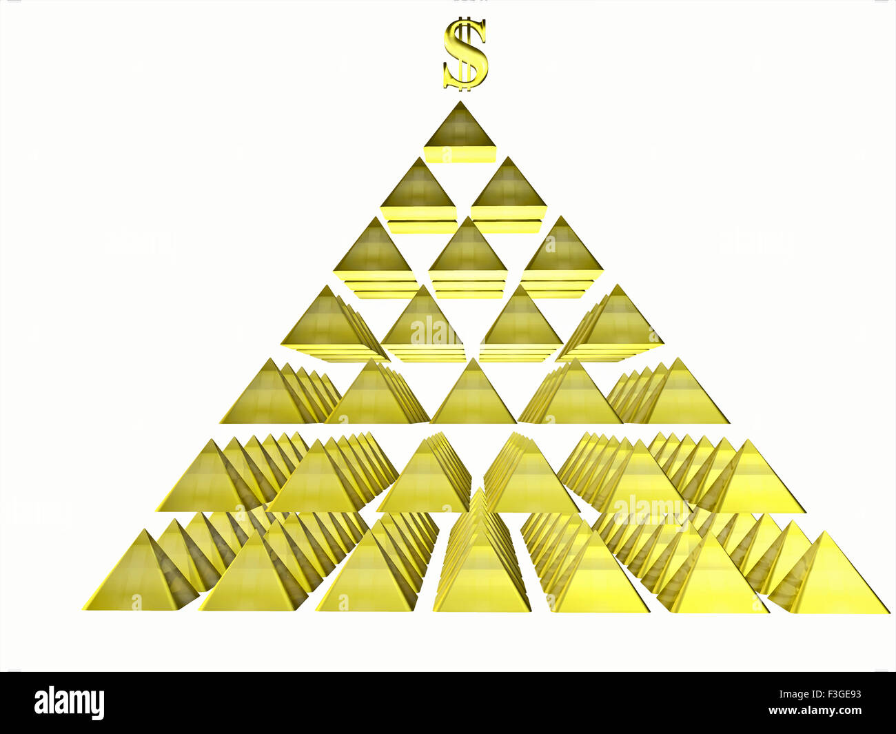 Alluring deceptive isolated pyramids topped by a golden dollar Stock ...