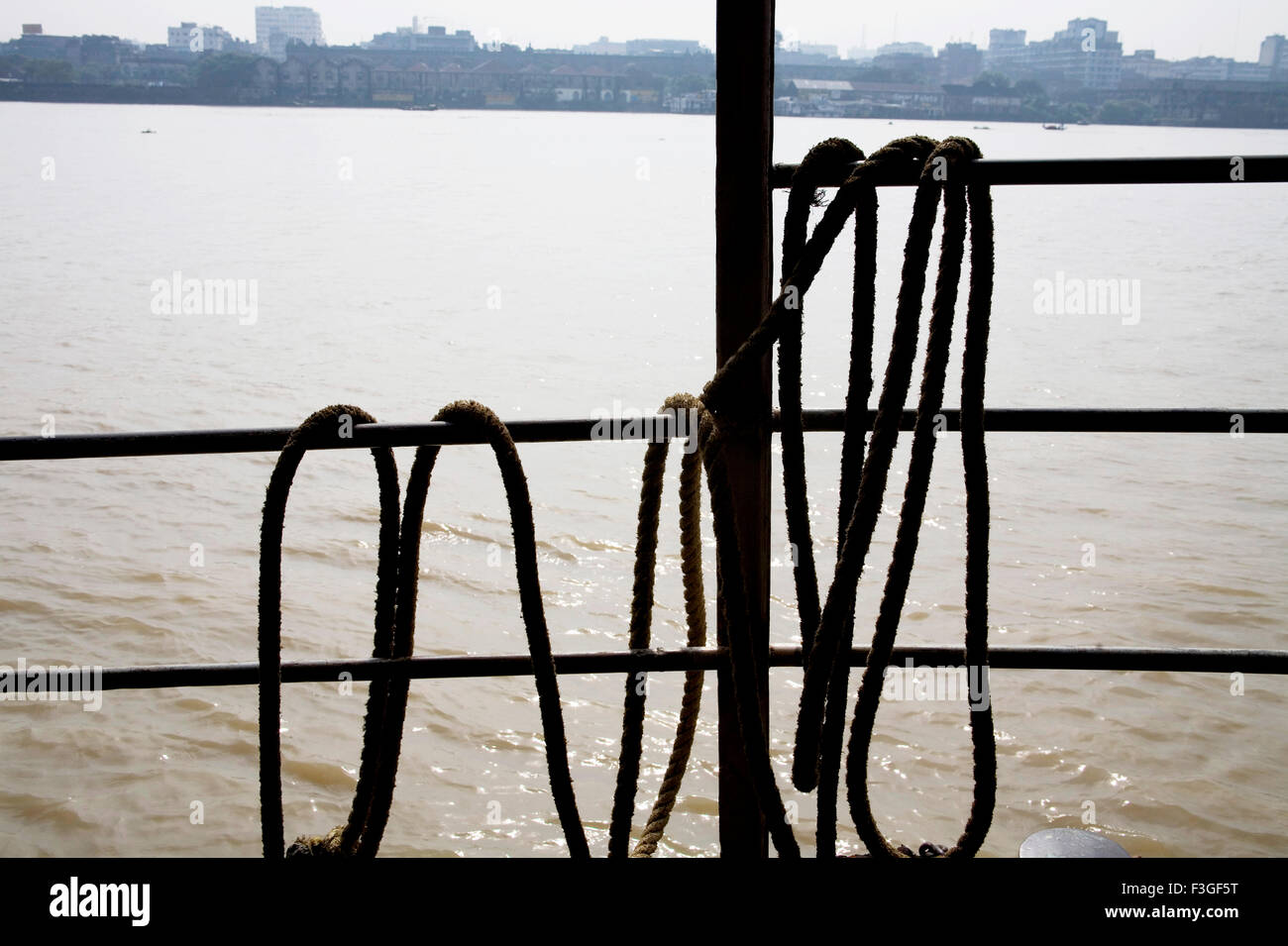 Hooghly River ; water Transportation ; rope hanging ; Calcutta Kolkata ...