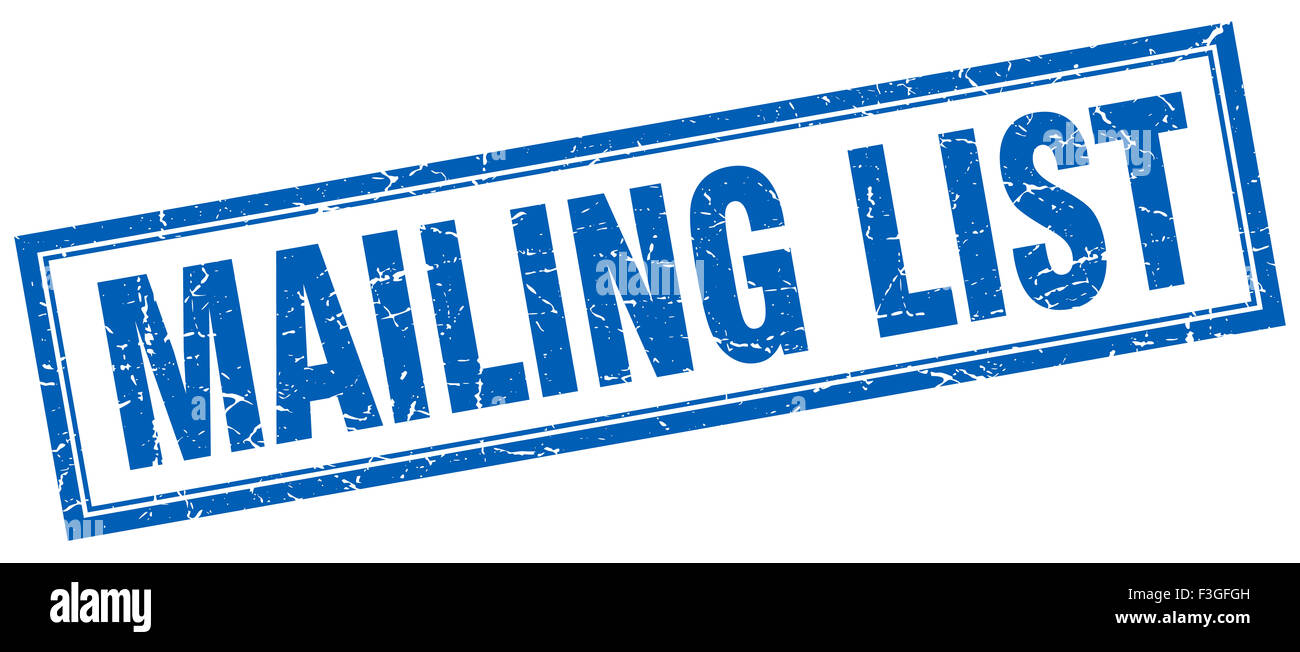 mailing list blue square grunge stamp on white Stock Photo - Alamy