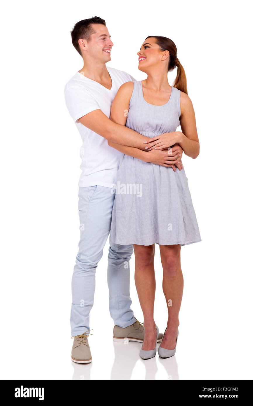 romantic couple embracing on white background Stock Photo - Alamy