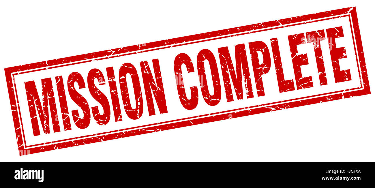mission complete red square grunge stamp on white Stock Photo - Alamy
