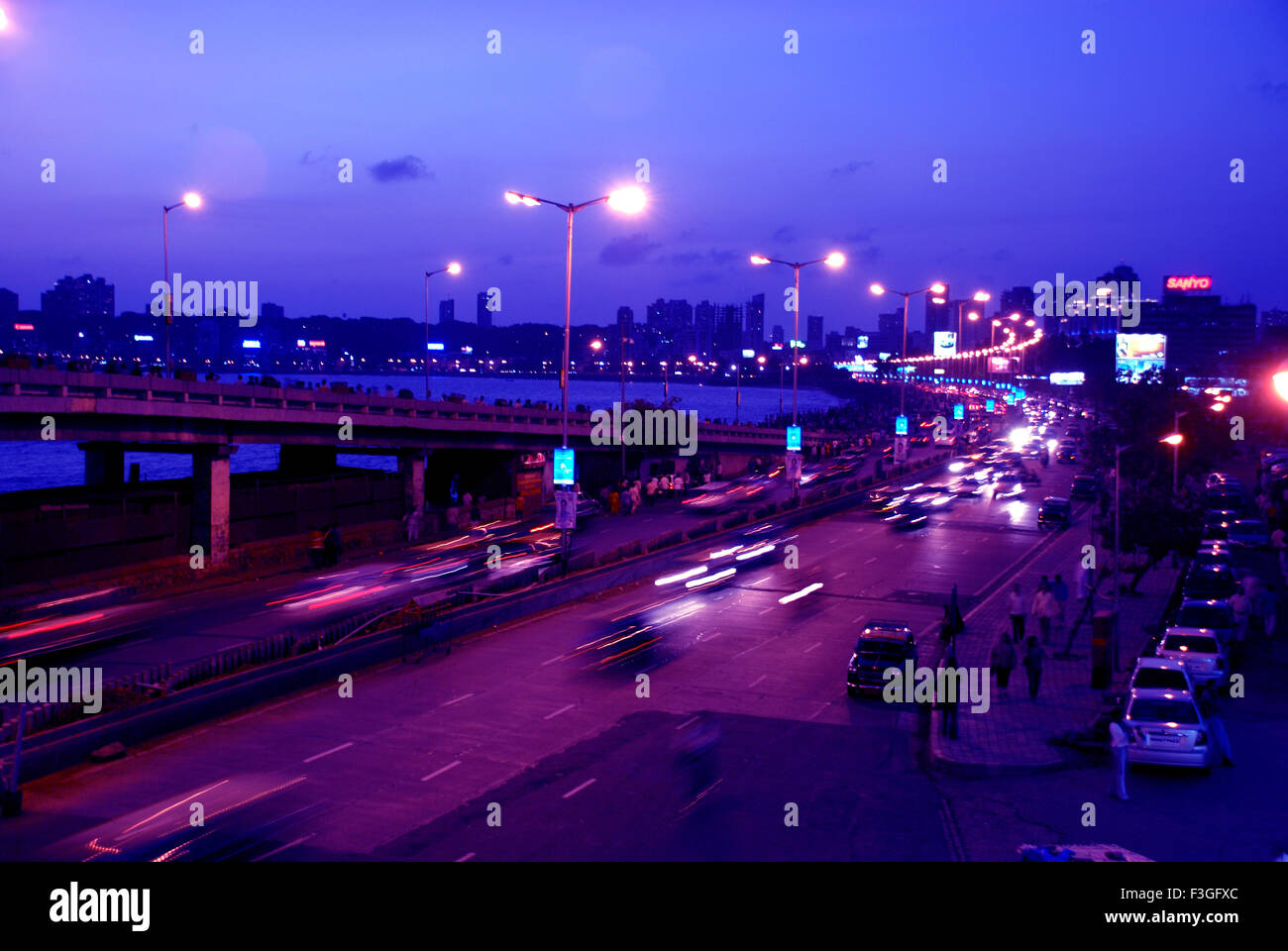 Marine drive at Night ; Mumbai Bombay ; Maharashtra ; India ; Asia ...
