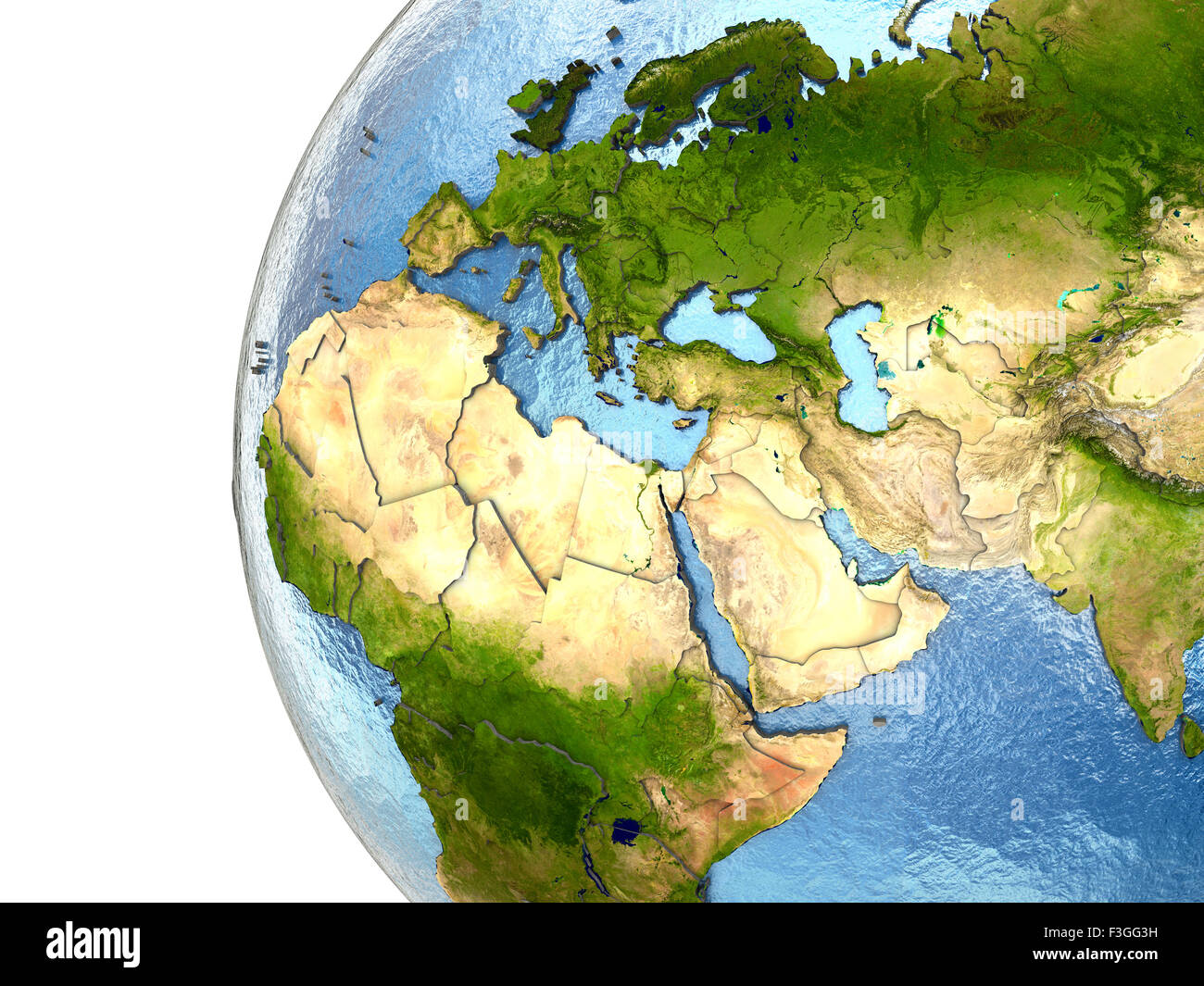EMEA region on highly detailed planet Earth with embossed continents ...