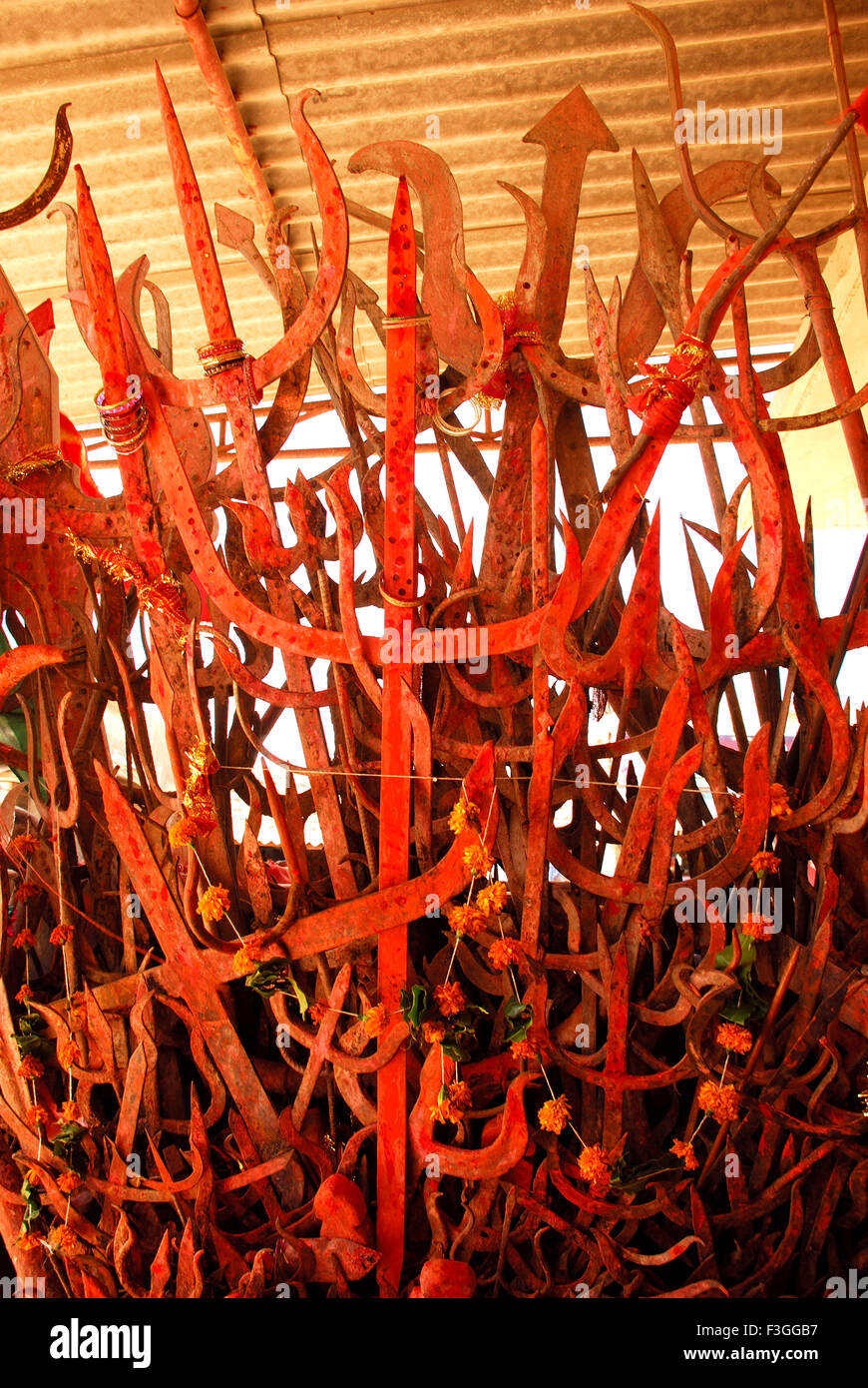 Trishuls in Unchha Kottada Chamundamata temple ; Veraval ; Gujarat ...