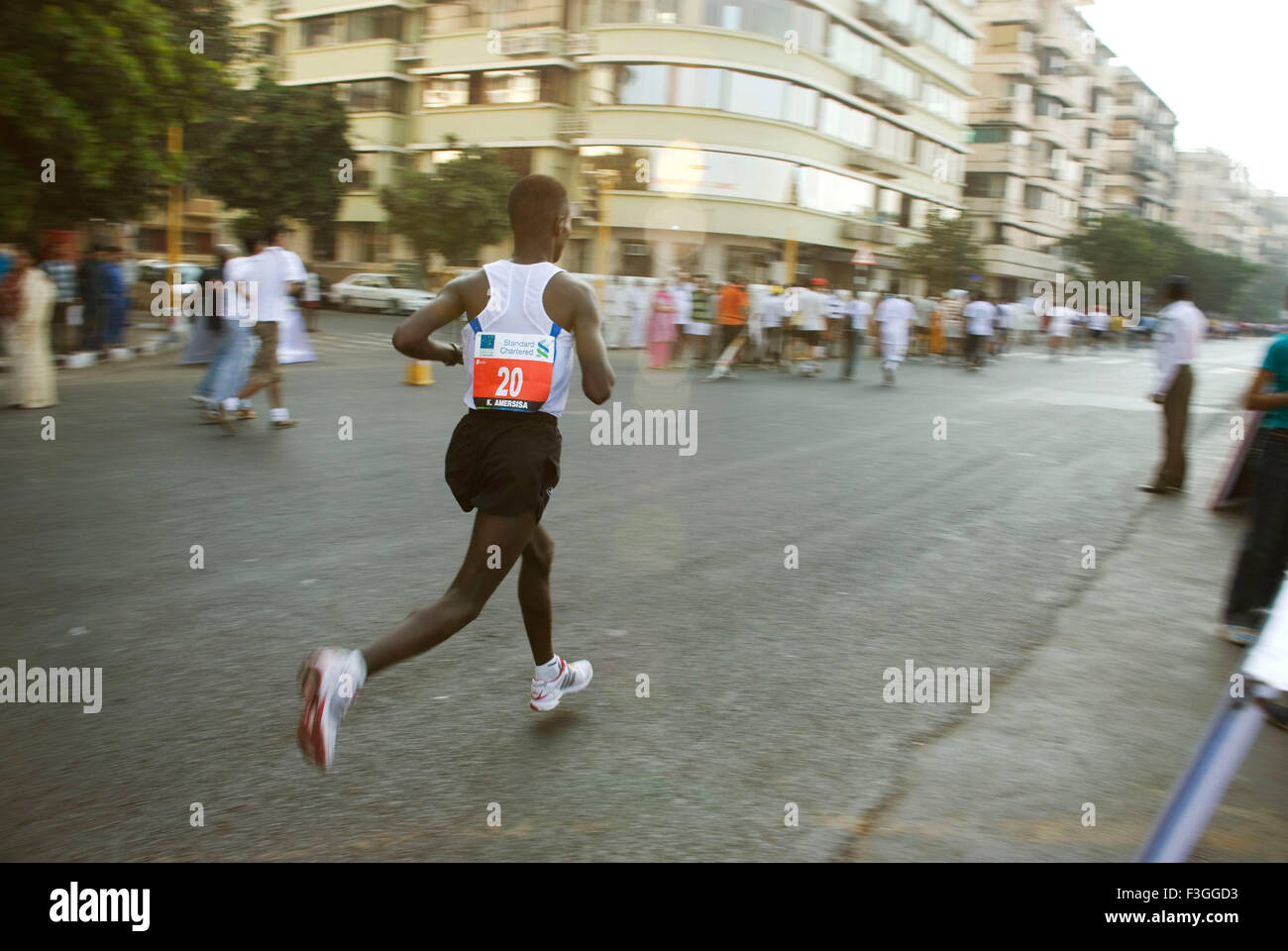 Man running on Marine Drive in Marathon race , Bombay , Mumbai ...