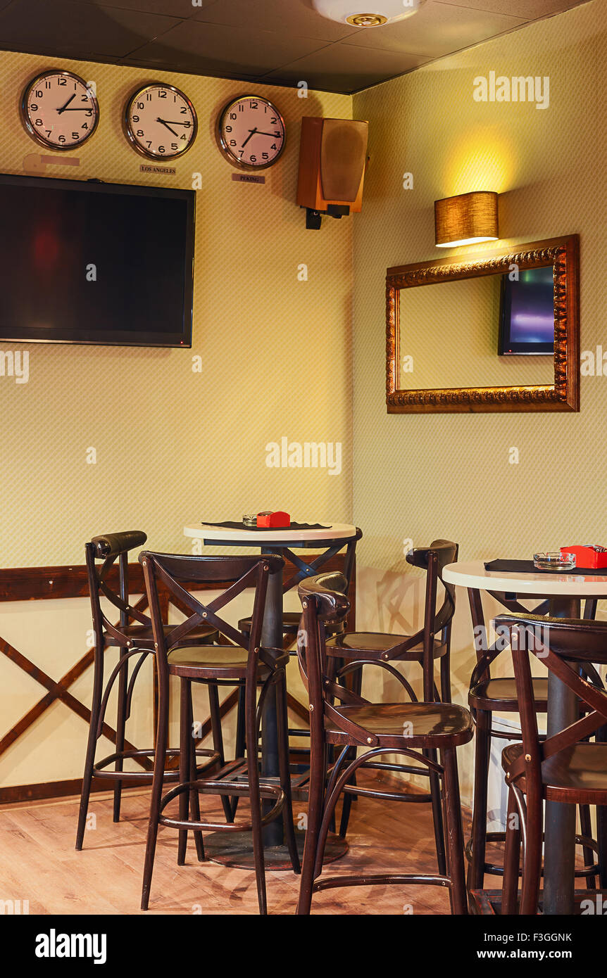 Interior of a cafe, retro design, night scene Stock Photo - Alamy