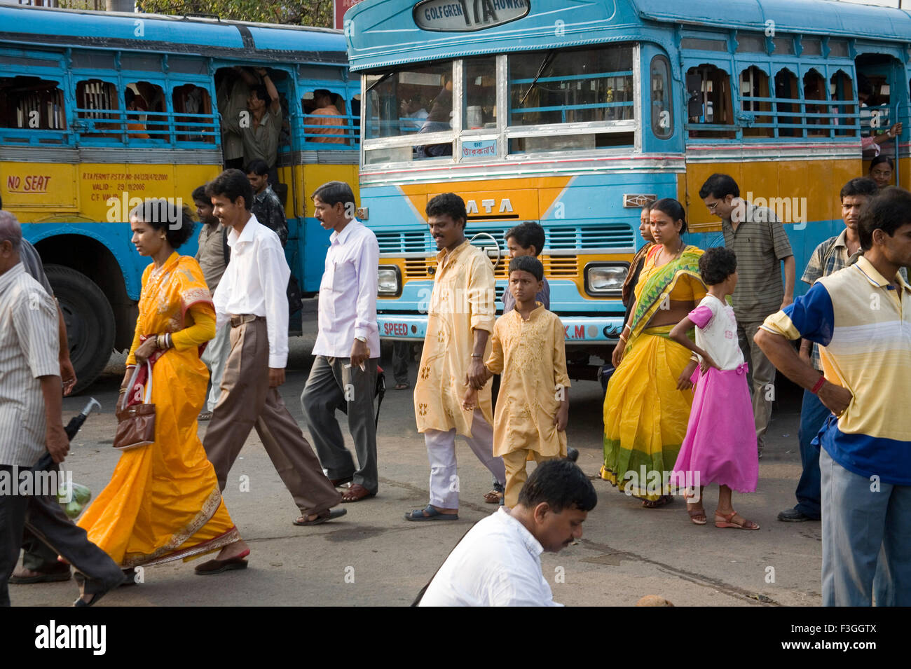Street Scene ; local transportation by bus ; Calcutta Kolkata ; West ...