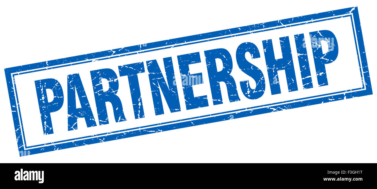 partnership blue square grunge stamp on white Stock Photo - Alamy