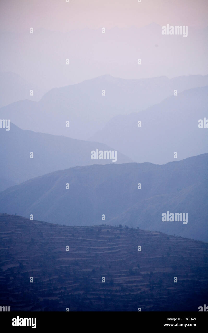 Himalaya range in morning ; View from Nagthat ; Uttaranchal ; India ...