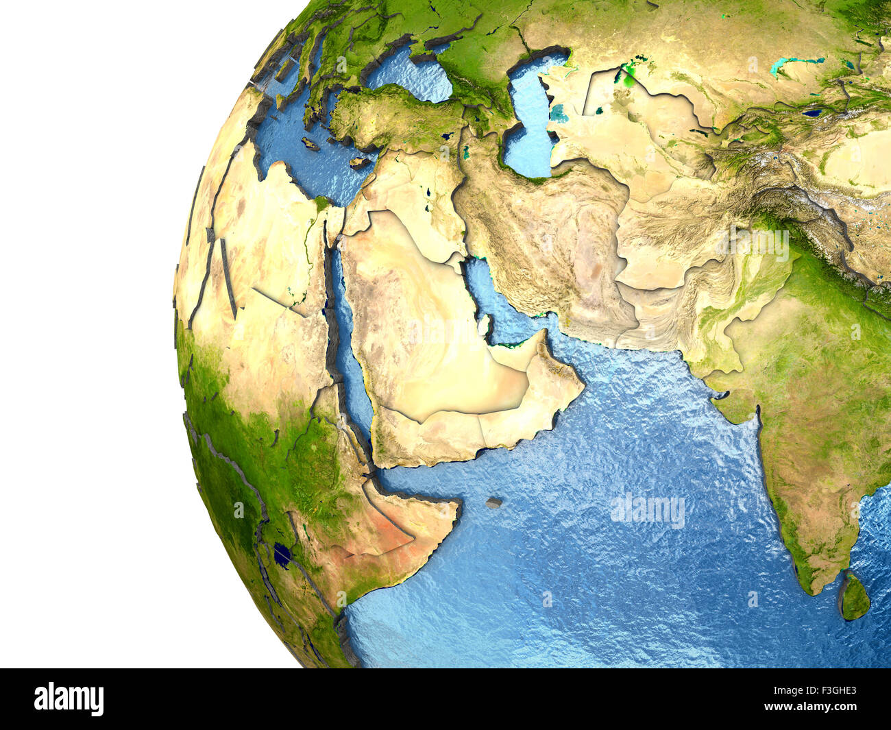 Middle East on highly detailed planet Earth with embossed continents ...