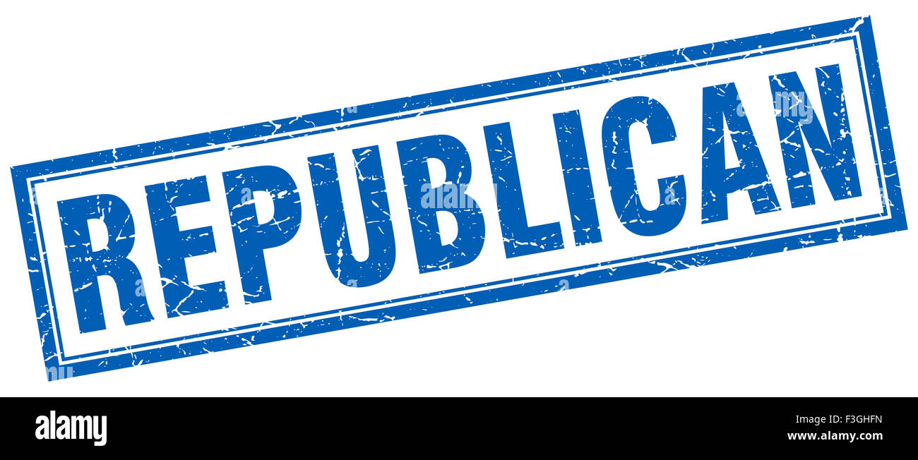 republican blue square grunge stamp on white Stock Photo - Alamy