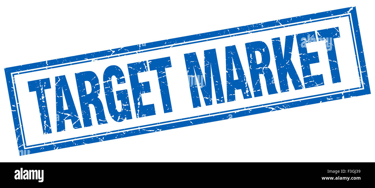 target market blue square grunge stamp on white Stock Photo - Alamy
