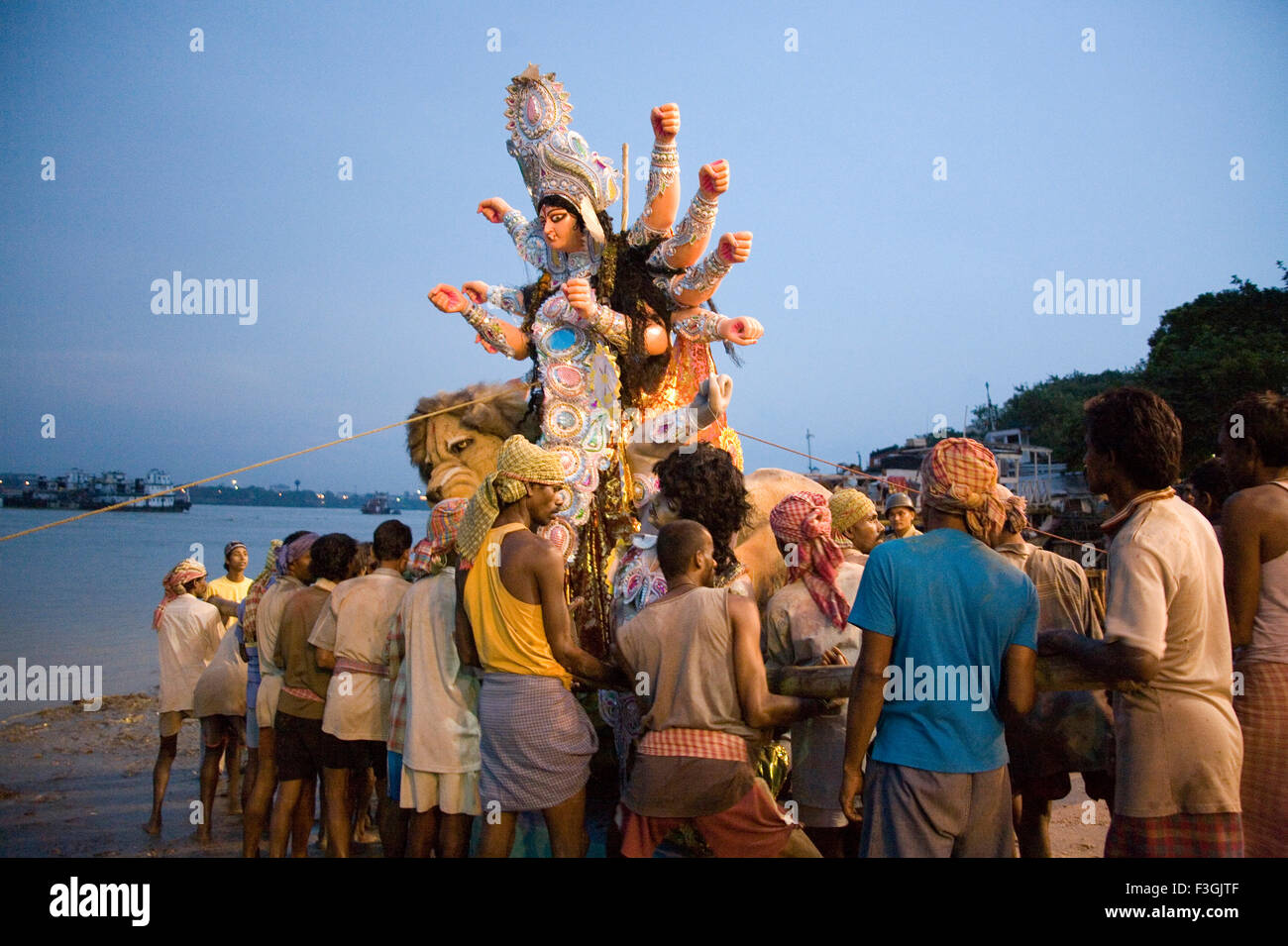 Farewell Durga Idol water River Hooghly Visarjan Durga Pooja dassera ...