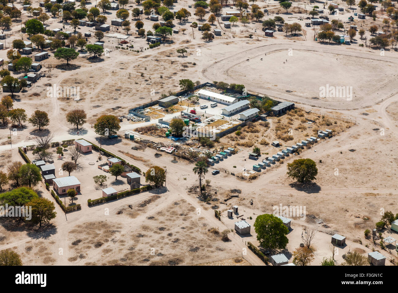 Aerial view of a third world shanty town stockaded township community ...