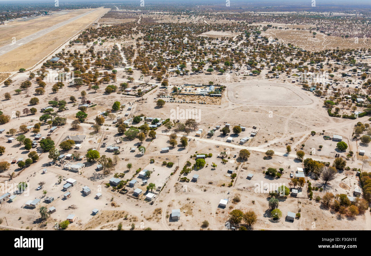 Aerial view of a third world shanty town community township near Maun ...