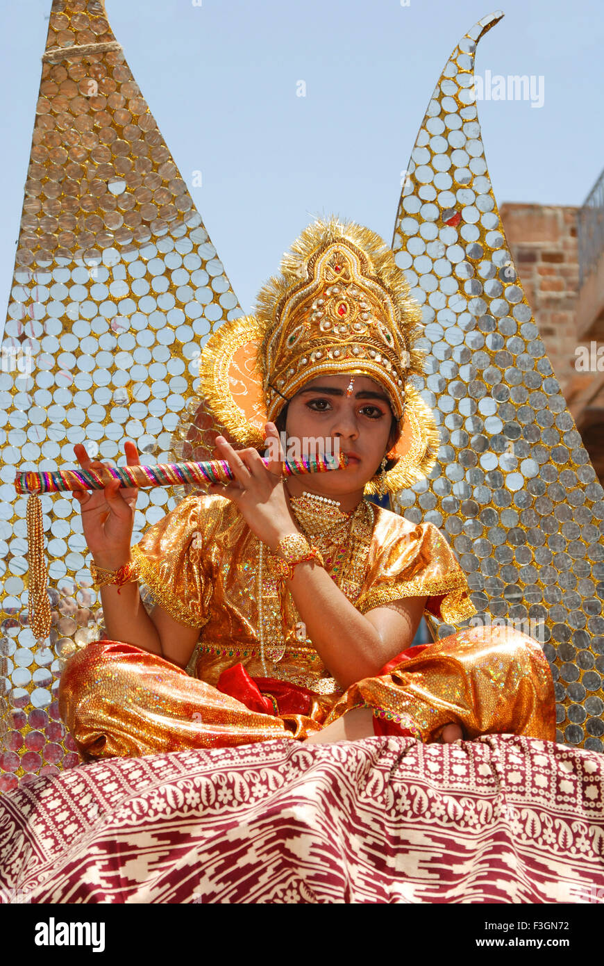 Krishna with flute in Ramnavmi Procession ; Jodhpur ; Rajasthan ; India ...