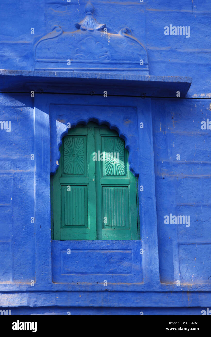 Window of a blue house ; Brahmapuri ; Jodhpur ; Rajasthan ; India Stock ...