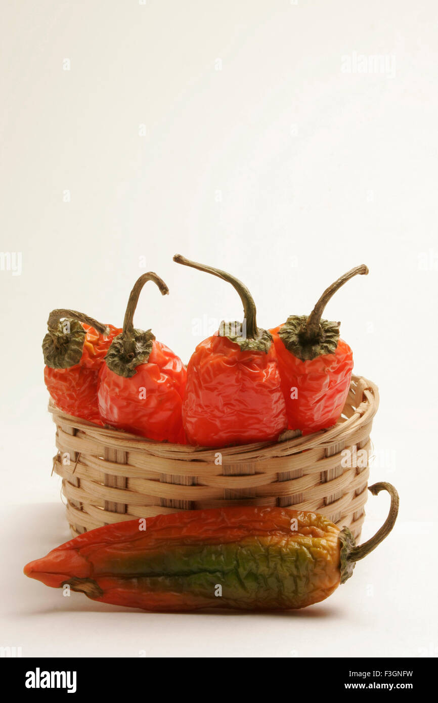 Indian spice in the form of one semi dried red pepper also known as ...