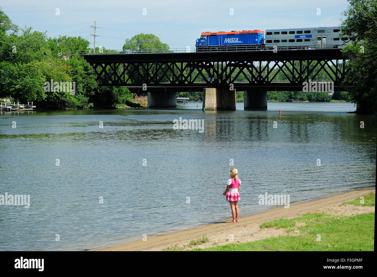 Chicago Metra commuter train on bridge over Fox River Stock Photo - Alamy