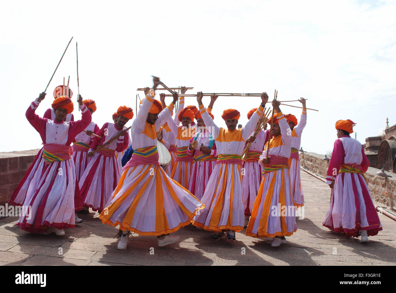 Gair dance on roof of fort ; Jodhpur ; Rajasthan ; India Stock Photo ...