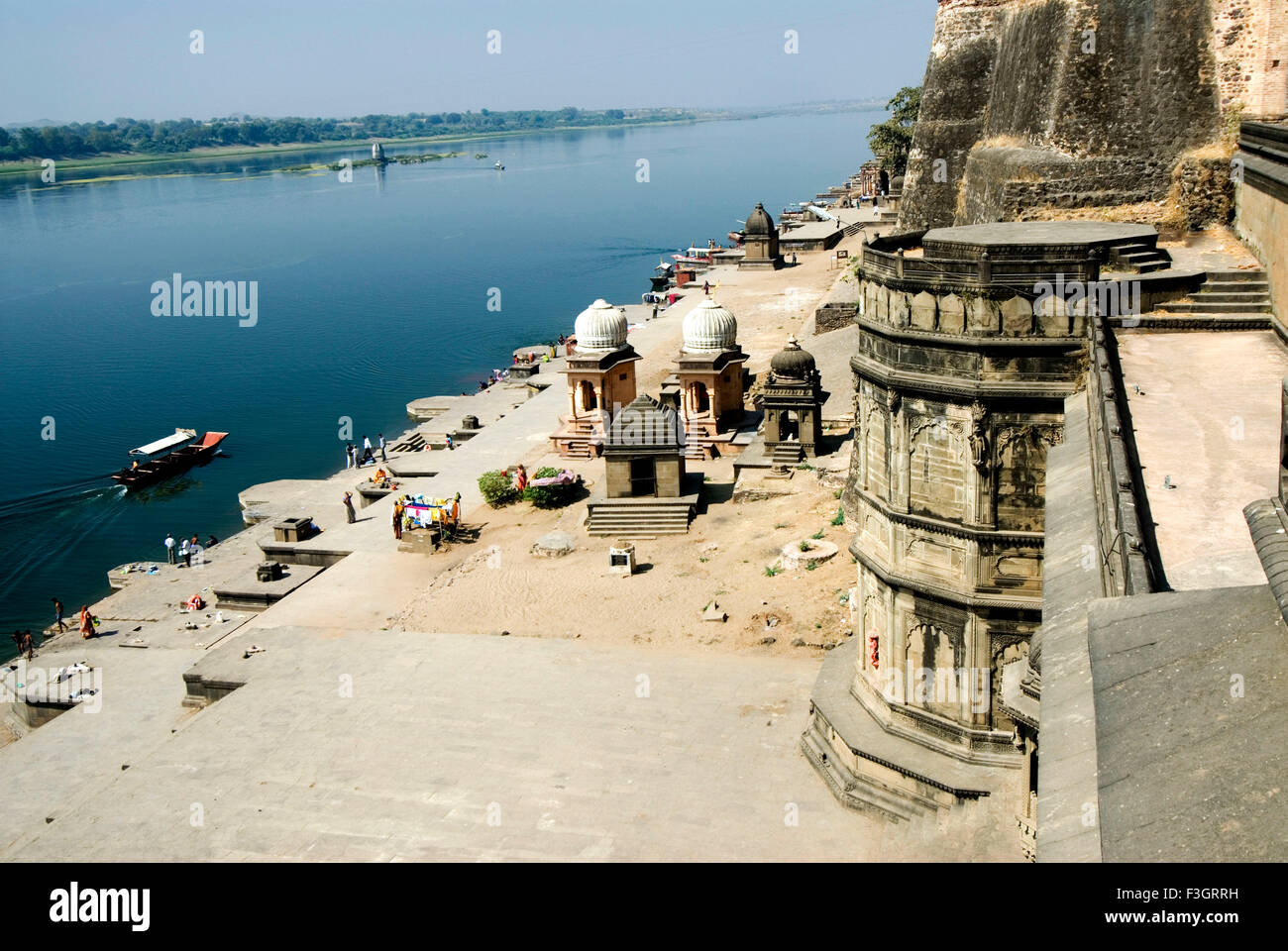 Maheshwars temple built by rani Ahilyabai Holkar at bank of river ...