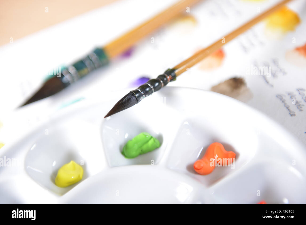 Artist's hand applying paint gouache on the drawing sheet Stock Photo ...