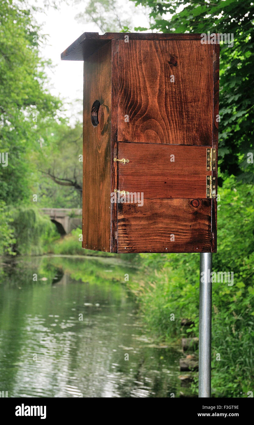 Home-made Wood Duck Bird House. Aix sponsa Stock Photo - Alamy
