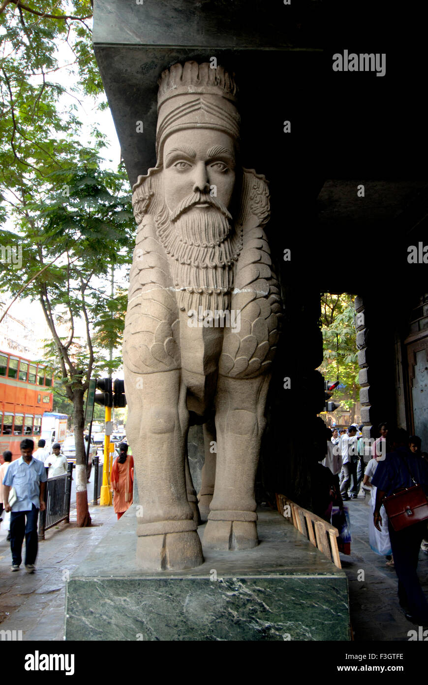 Statue on the gate of Parsi fire place agayri near fort ; Mumbai Bombay ...