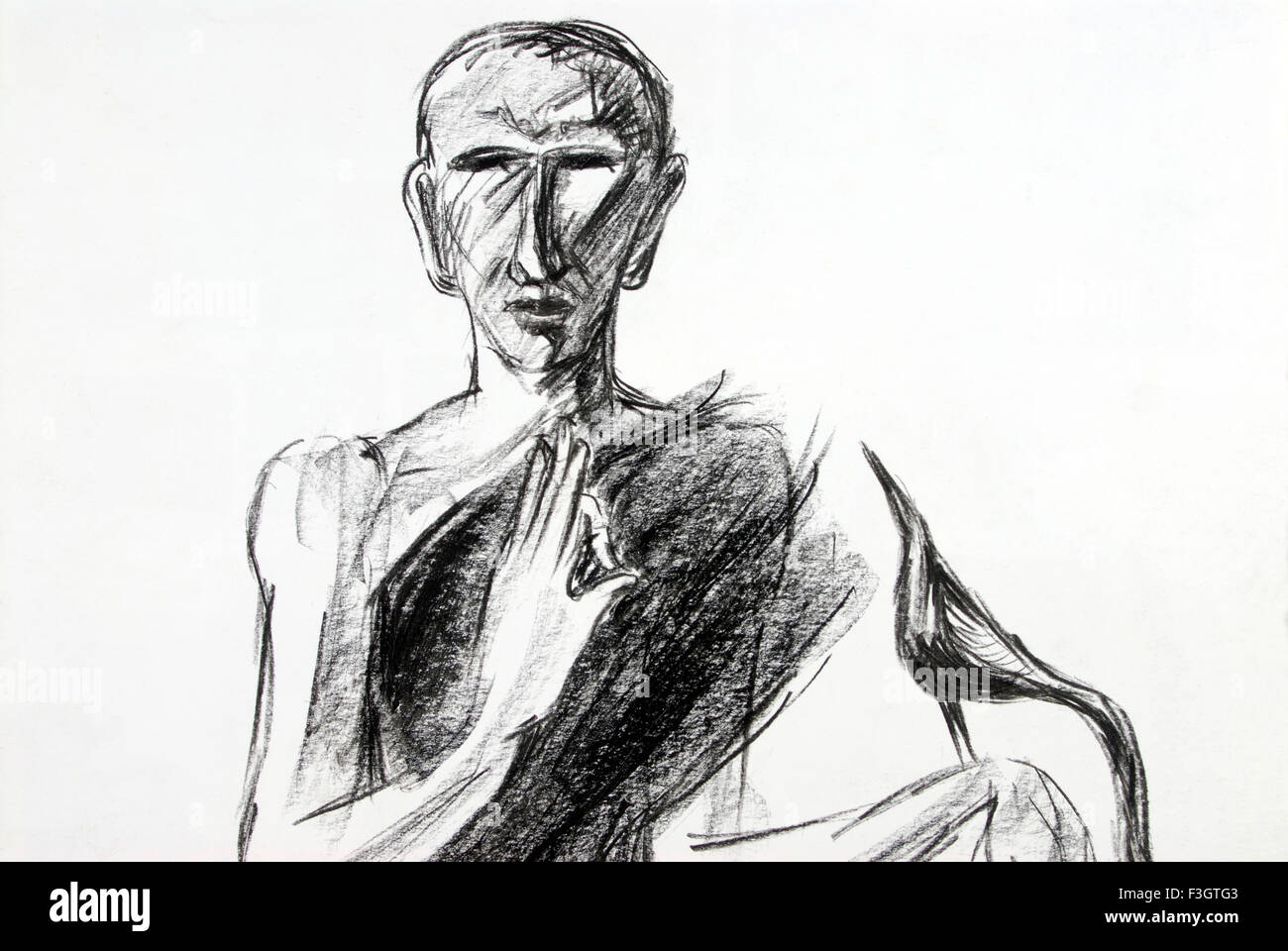 An ascetic with cuckoo charcoal drawing on paper Stock Photo - Alamy