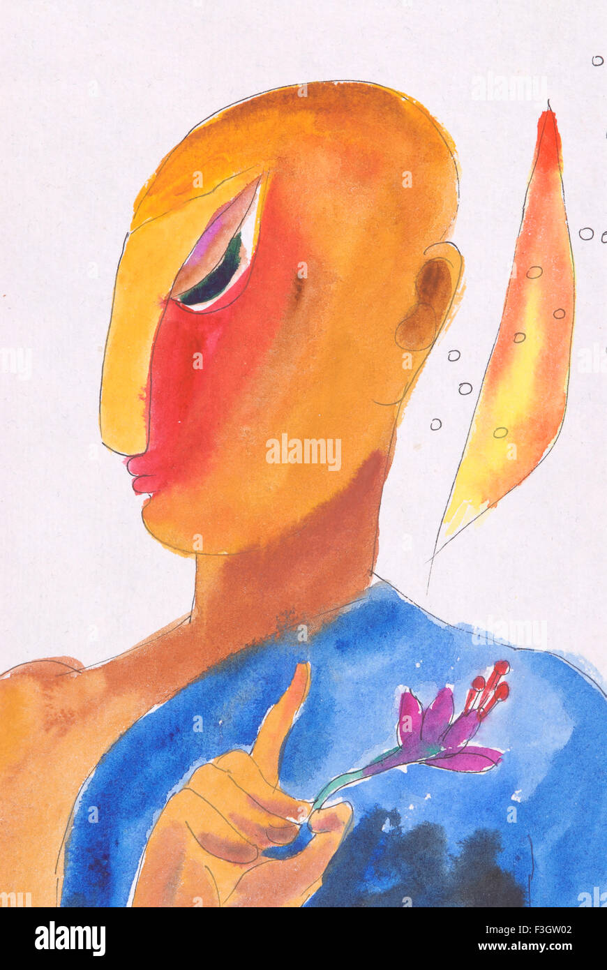 Thinker man with flower watercolor on paper Stock Photo - Alamy