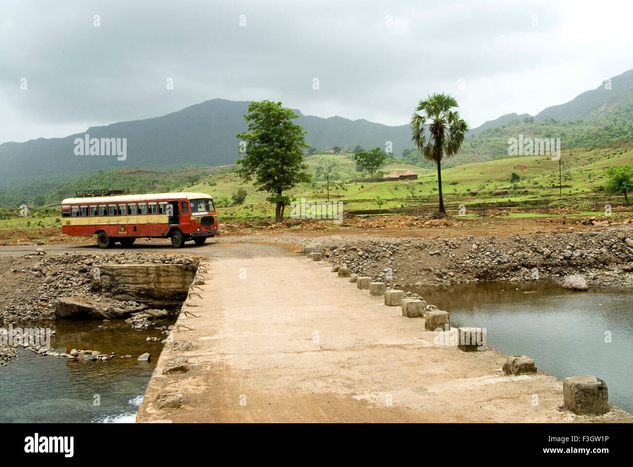 State transport bus stand at village dudhani ; Matheran ; Maharashtra ...